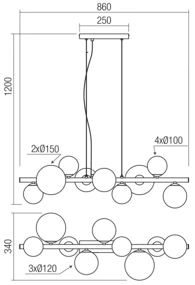 Redo 01-3989 - Lustr na lanku ASTRA 9xG9/8W/230V černá