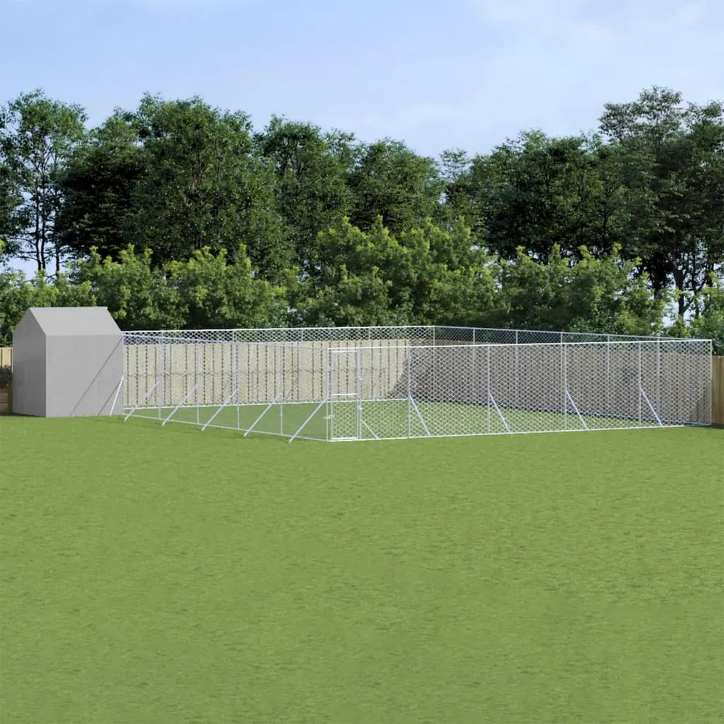 Venkovní psí kotec se střechou stříbrný 12 x 12 x 2,5 m ocel 3190482