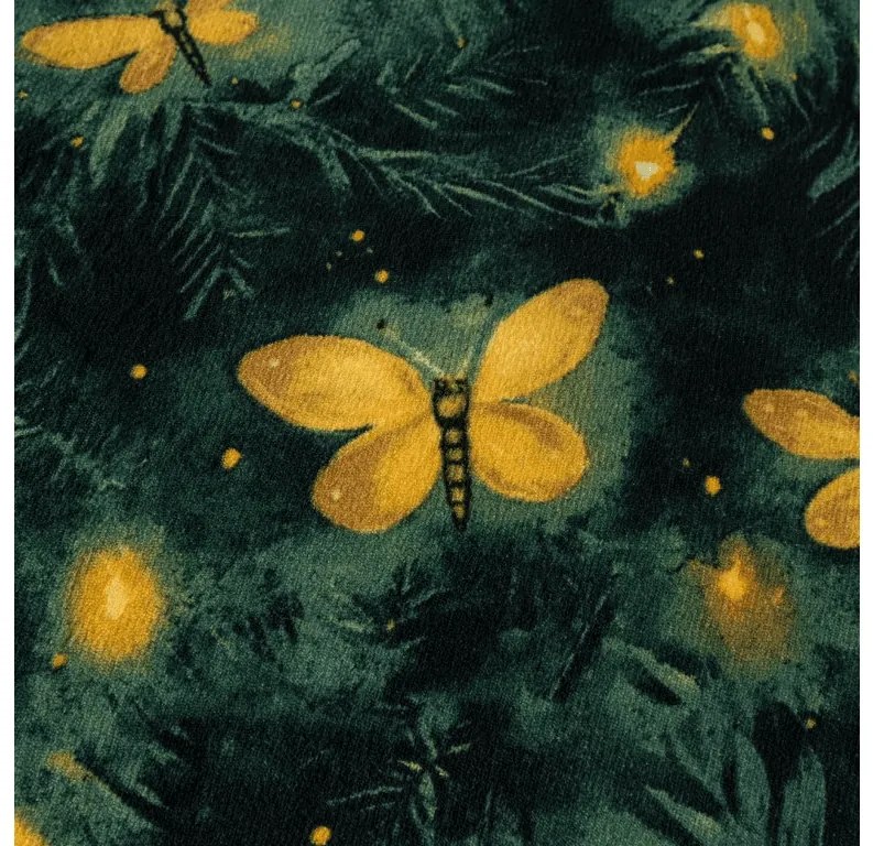 Sada mikroplyšového povlečení YELLOW BUTTERFLY tmavě zelené + prostěradlo mikroplyš SOFT 180x200 cm bílé, dvoulůžko
