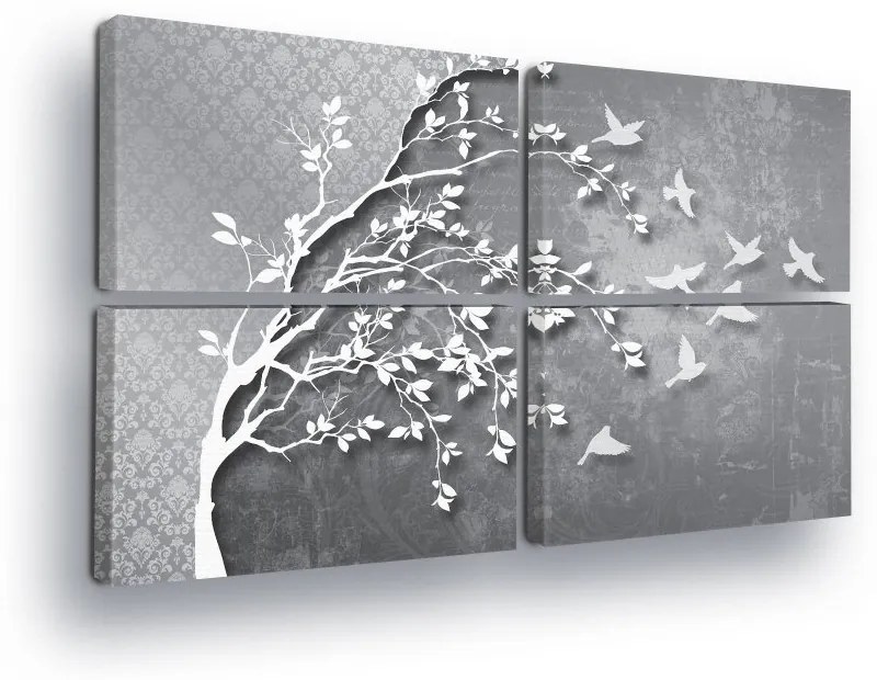 GLIX Obraz na plátně - Dekorace Bílého Stromu v Šedých Tónech 4 x 60x40 cm