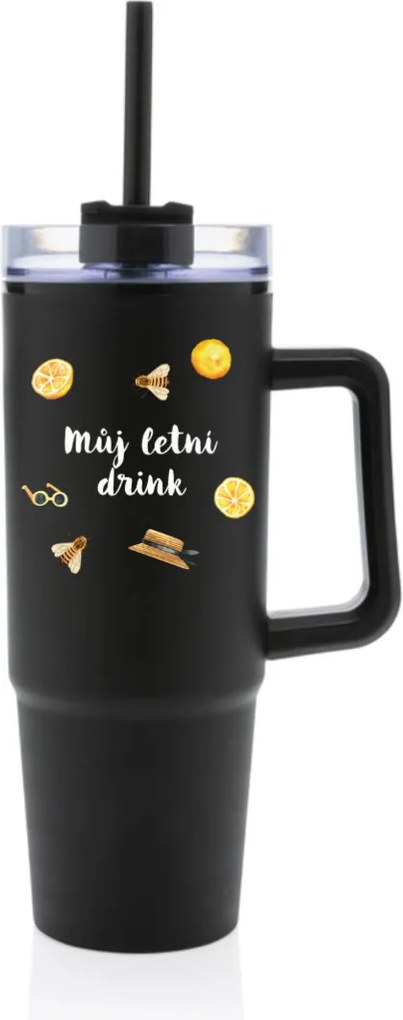 Personalizovaná cestovní termoska s průhledným víčkem s letním mixem