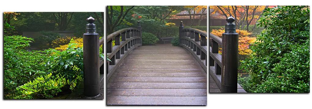 Obraz na plátně - Dřevěný most v podzimní zahradě - panoráma 5186E (120x40 cm)
