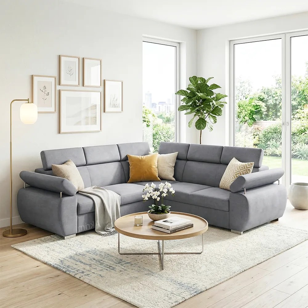Sedací souprava BASTON | 260x260 cm | rozkládací + úložný prostor na pravo | VÝBĚR TKANIN