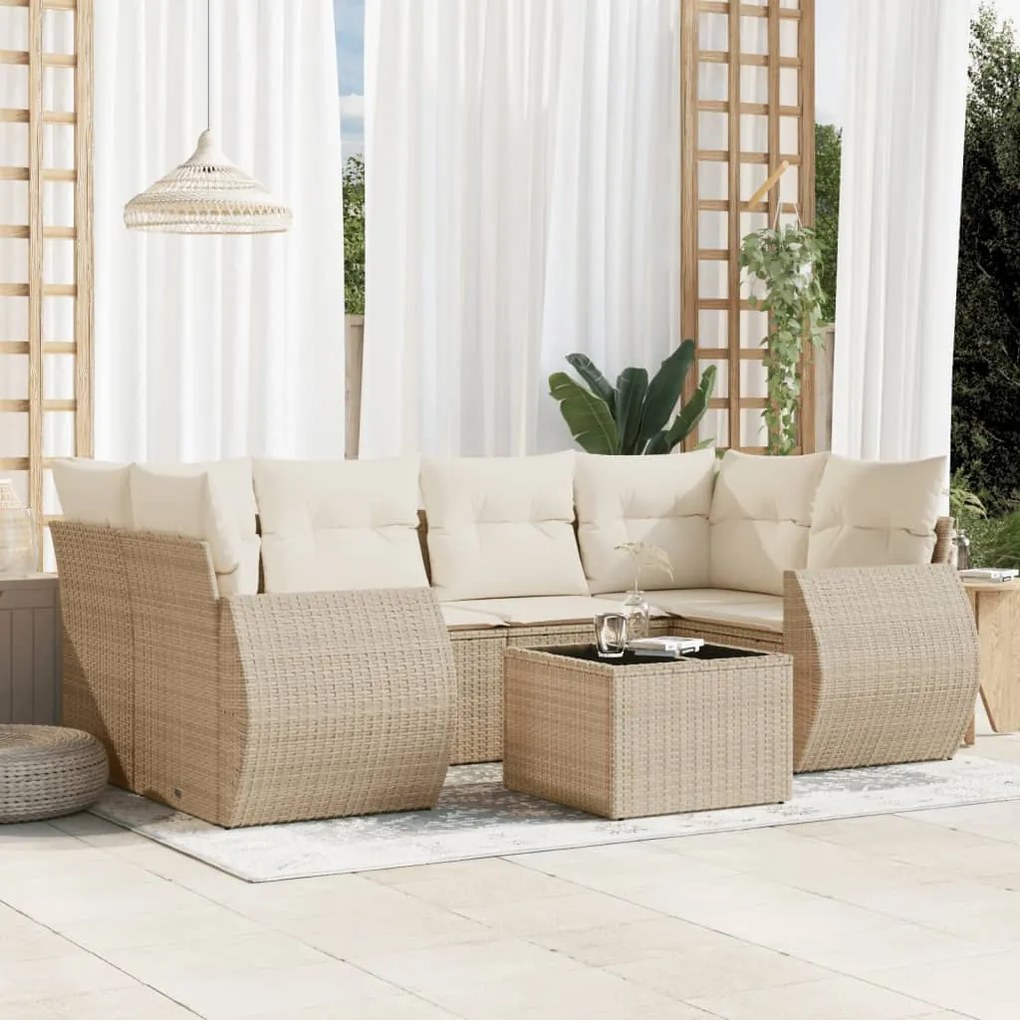 7dílná zahradní sedací souprava s poduškami béžová polyratan 3221117