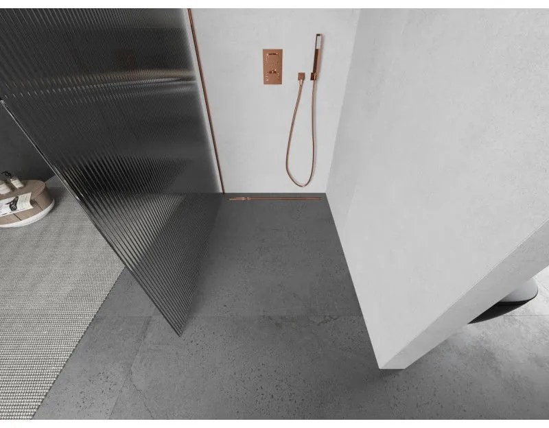 Mexen Kioto L, sprchová zástěna Walk-In 100 x 200 cm, 8mm sklo s žebrovým vzorem, růžové zlato profil, 800-100-103-60-09