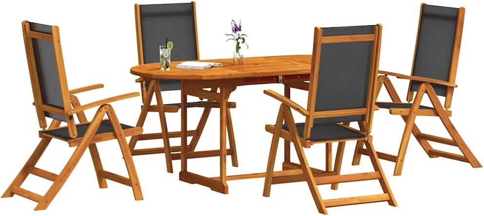 5dílný zahradní jídelní set masivní akáciové dřevo a textilen 3279266