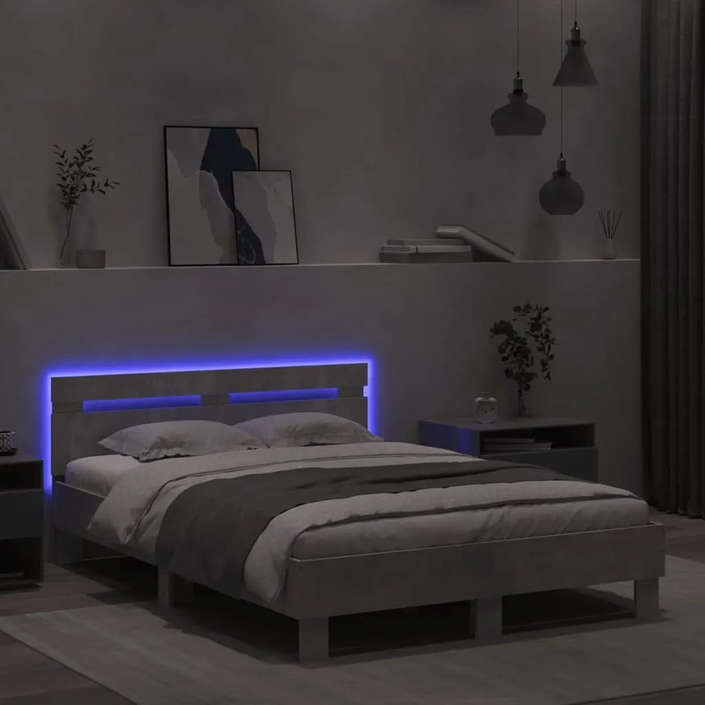 Rám postele s čelem a LED osvětlením betonově šedý 120 x 190 cm 3207577