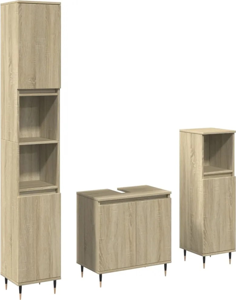 3dílný set koupelnového nábytku dub sonoma kompozitní dřevo 3307673
