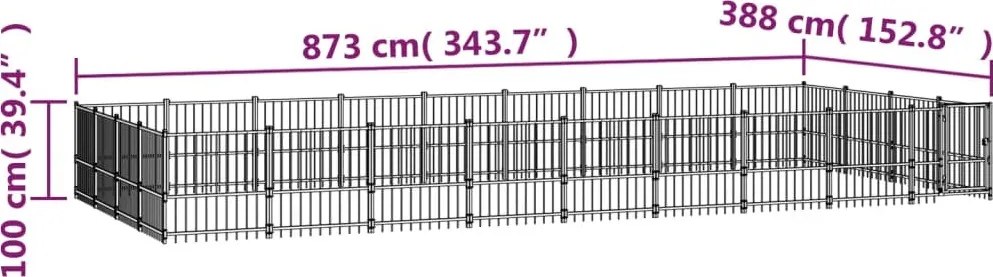 vidaXL Venkovní psí kotec ocel 33,87 m² [3124631]