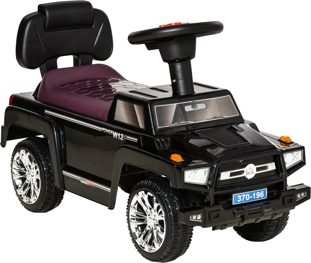 HOMCOM Dětský Off-Road Auto pro Jízdu, Auto s Osvětlením a Hudbou, Věk 18-36 Měsíců, 68x30,5x41,5cm, Černé
