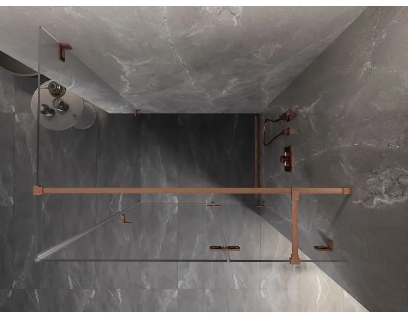Mexen Lunar T, pravý výklopný sprchový kout 140 x 110 cm, 8mm čiré sklo, profil měděná matná, 834T-140-110-65-00-P