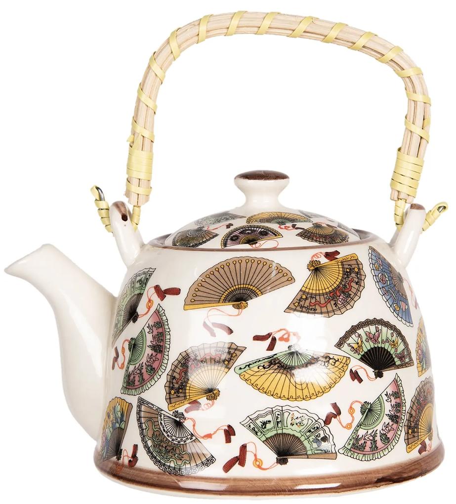 Porcelánová konvice na čaj s motivem vějířů - 18*14*12 cm / 0,8L Clayre &  Eef | BIANO