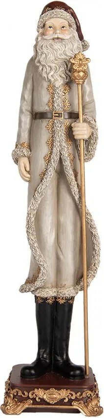 Šedá antik vánoční dekorace Santa Claus s holí - 10*10*42 cm