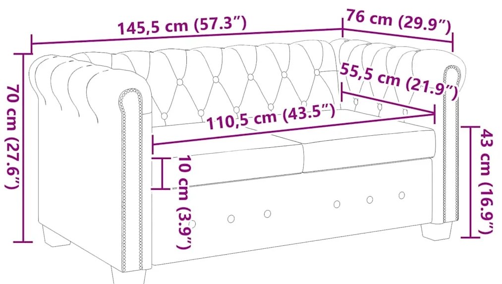 vidaXL Marketos Chesterfield 2místná sedačka umělá kůže černá