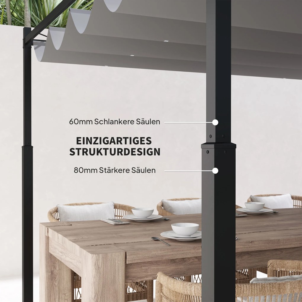 Pergola cca 3x3 m Volně stojící zastřešení terasy s posuvnou střechou, magnetická podložka, 8 cm sloupek odolný proti UV záření