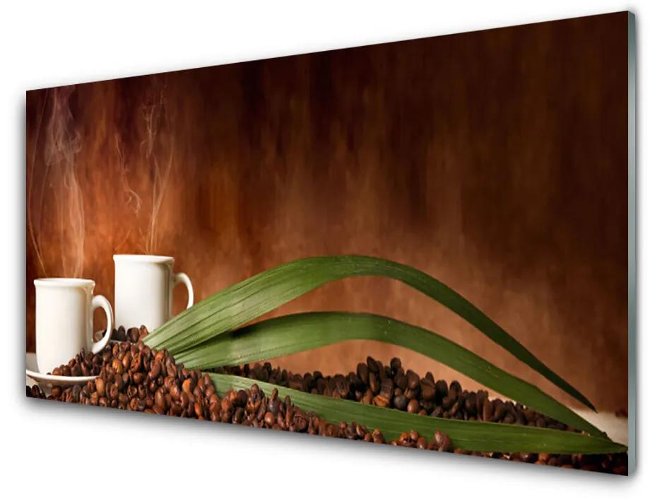Obraz na skle Šálky Káva Zrnka Kuchyně 120x60 cm