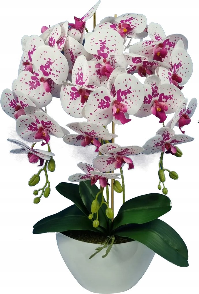 Orchidej umělý bílo-červený orchidej 3 výhonky 60 cm bílý květináč