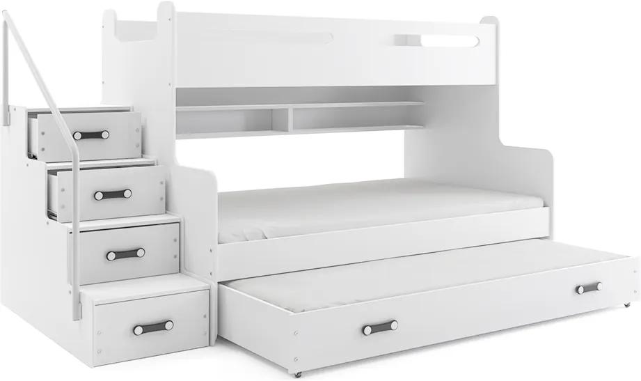 BMS Group Dětská multifunkční postel se schůdky a přistýlkou MAX 3 200x120 bílá Bílá