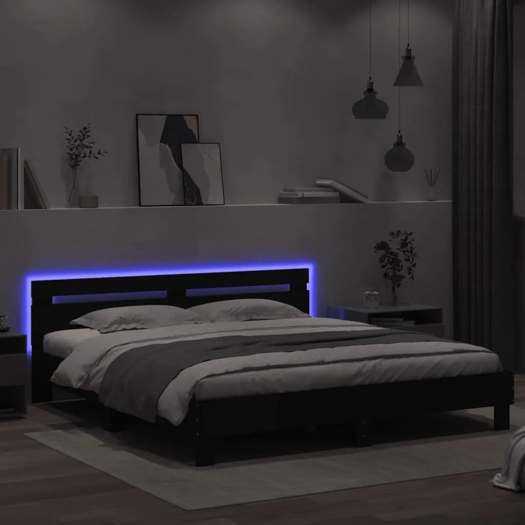 Rám postele s čelem a LED osvětlením černý 200 x 200 cm 3207519
