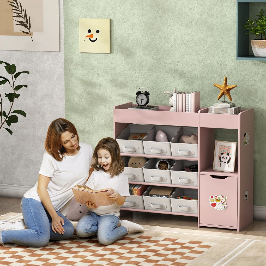 AIYAPLAY dětský úložný regál s 9 zásuvkami a skříňkou, růžový