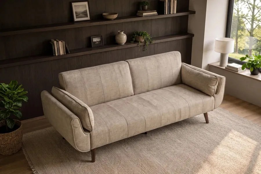 Designová rozkládací pohovka Amiyah 220 cm šampaňský samet