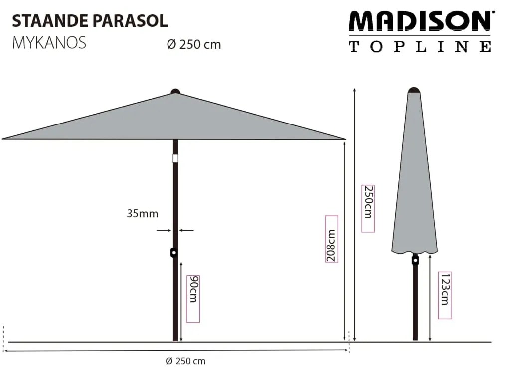 Madison Slunečník Mykanos 250 cm šedý - Default Title