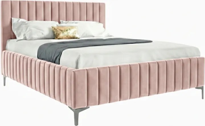 Eka Čalouněná postel INTIMA+ 140x200 cm Barva látky Trinity: Světle růžová (Trinity 2319), Úložný prostor: S dřevěným rámem úložného prostoru, Barva nožek postele: Černá