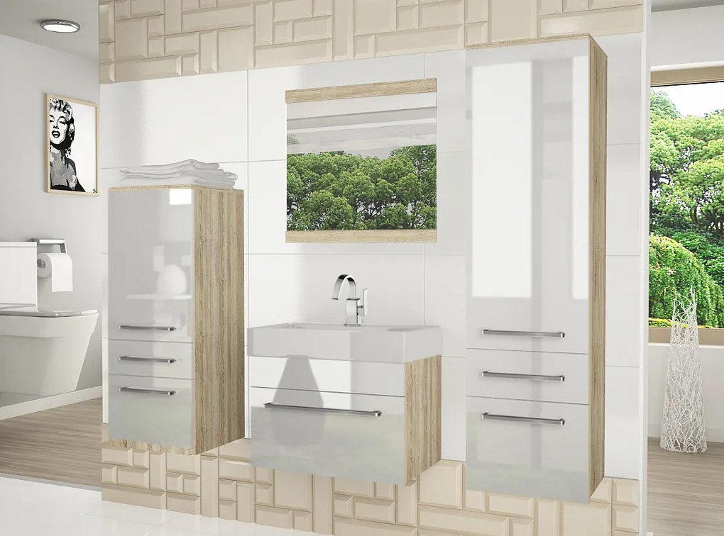 Moderní koupelnová sestava Superior 4 - dub sonoma / bílý lesk