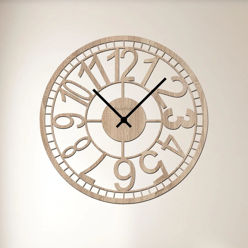 dřevo života Dřevěné hodiny ČAS V POHYBU Zvolte barvu dekoru: Bílá, Zvolte velikost hodin (cm): 50x50, Barva ručiček: Černé