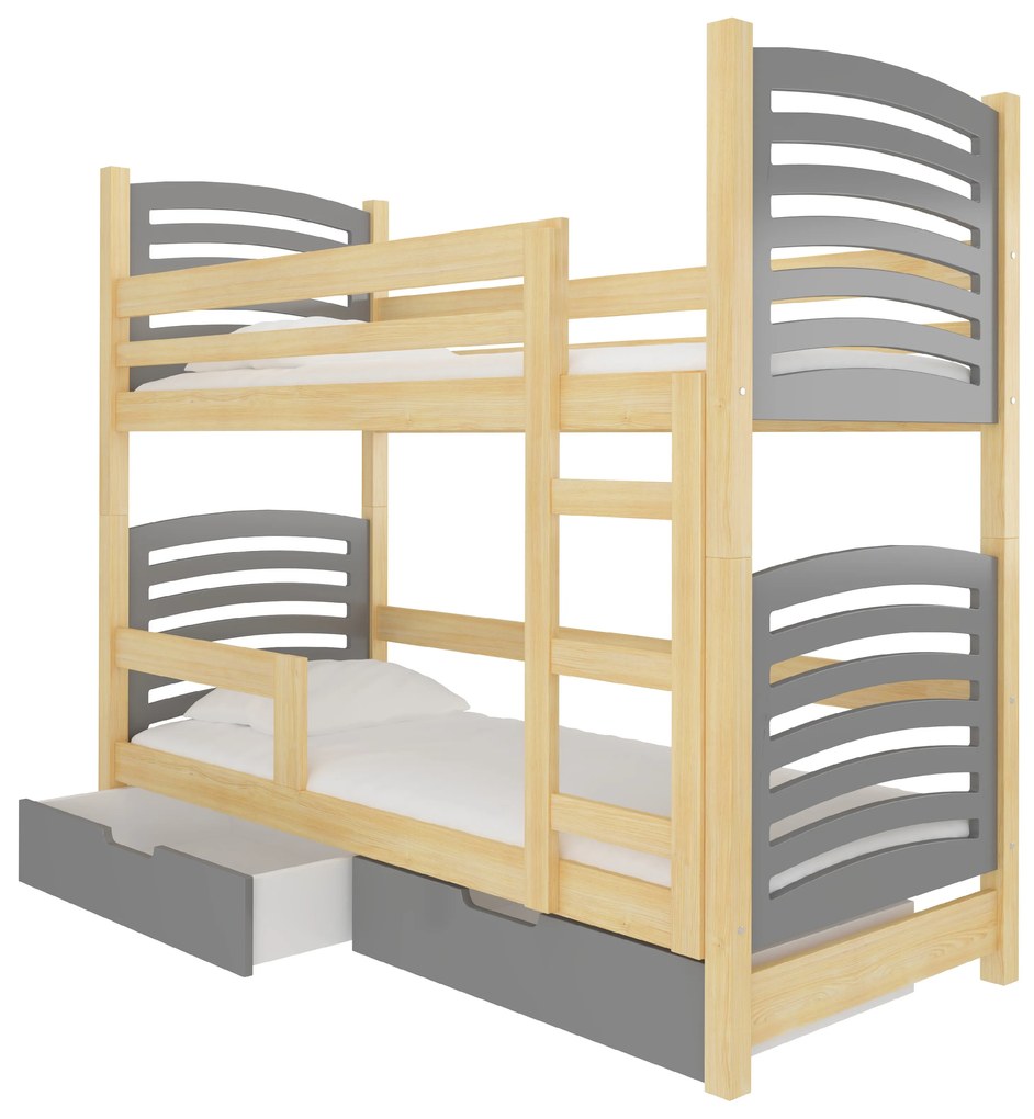 Dvoupatrová postel s matracemi OSUNA Hlavní barva: Pine, Další barva: Šedá