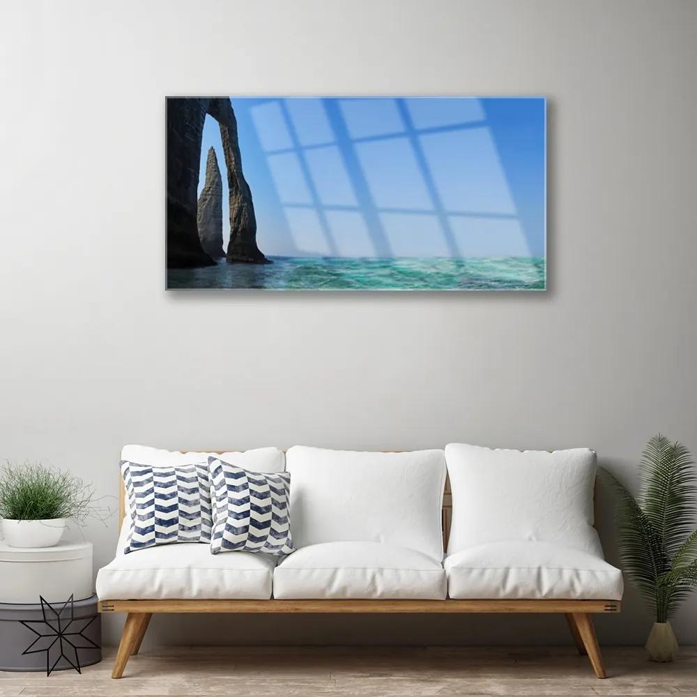 Obraz na skle Skála Moře Krajina 120x60 cm