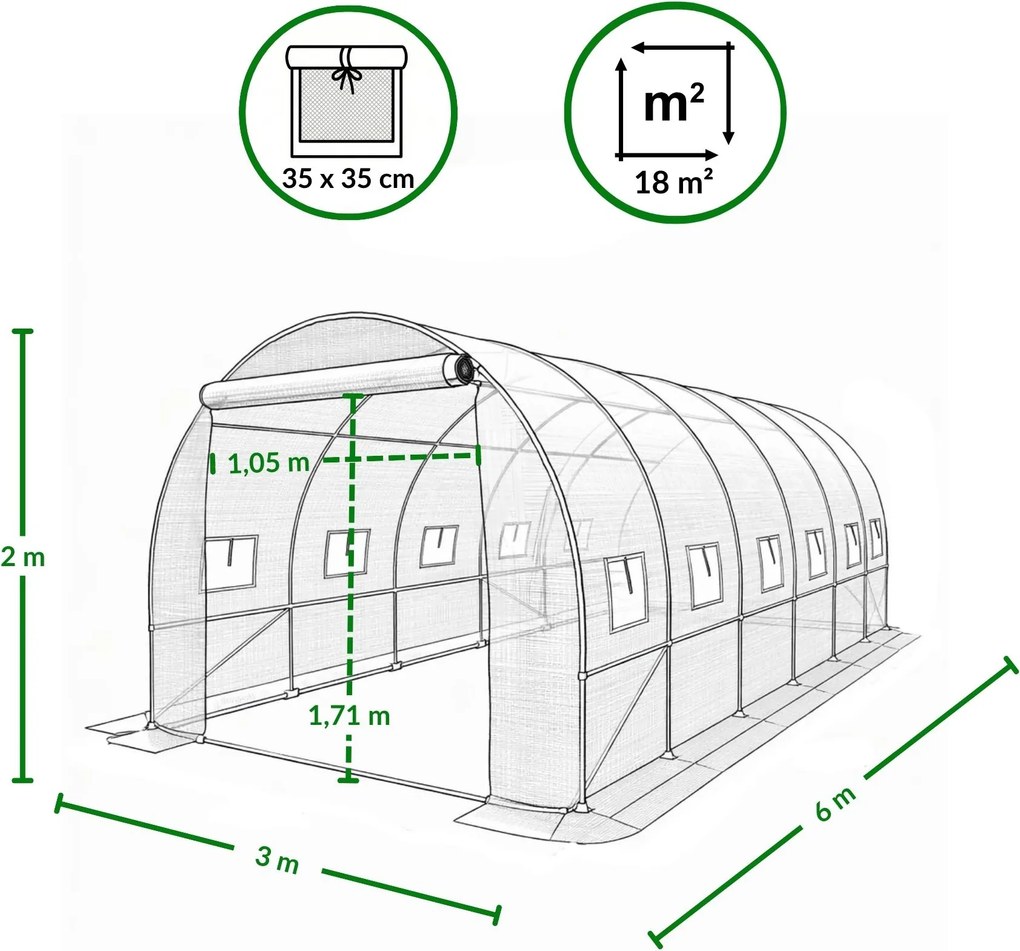 Fólie na zahradní tunel pro pěstování, bez rámu VANA, 6 x 3 m