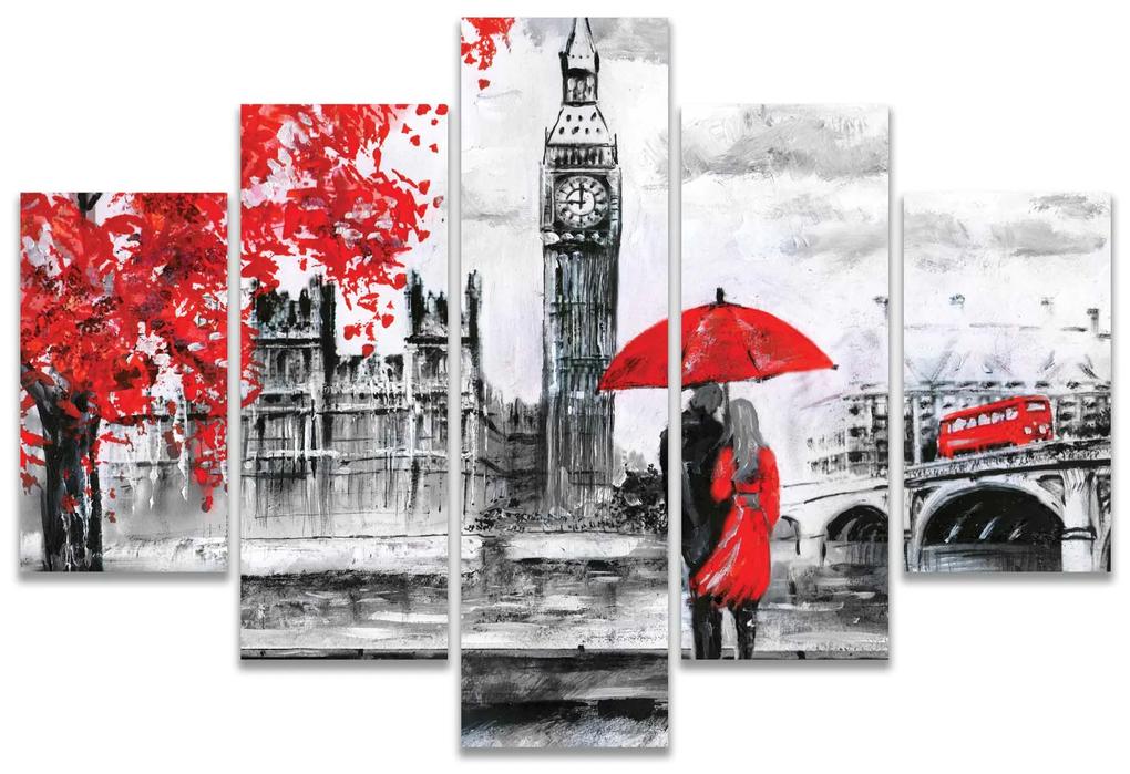 Malvis ® Obraz londýnská procházka červená Velikost (šířka x výška): pětidílné schody - 100x50 cm