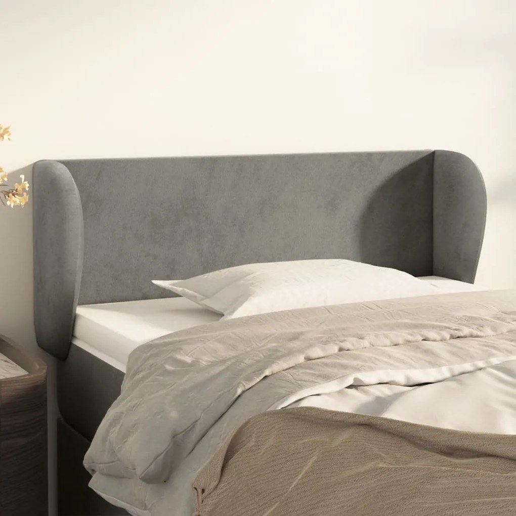 Čelo postele typu ušák světle šedé 103x23x78/88 cm samet 3116906