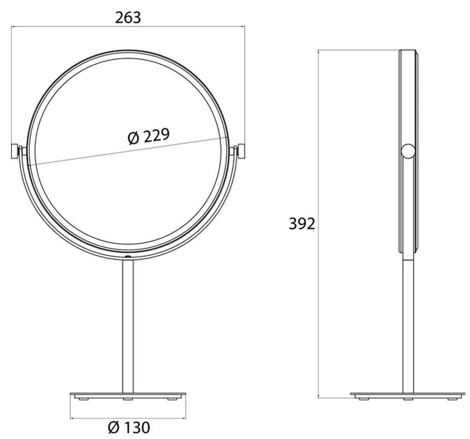 Emco Cosmetic mirrors Pure - Stojící kulaté holící a kosmetické zrcadlo, Ø 229 mm, 3 násobné zvětšování, chrom 109400118