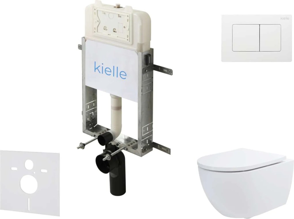 kielle Genesis New - Set předstěnové instalace, klozetu Oudee, Vortex Rimless+, sedátka softclose a tlačítka Gemini New III, lesklá bílá 30502SZ16