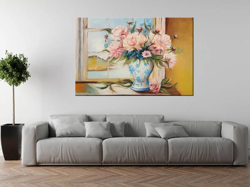 Gario Ručně malovaný obraz Barevné květiny ve váze Rozměry: 70 x 100 cm