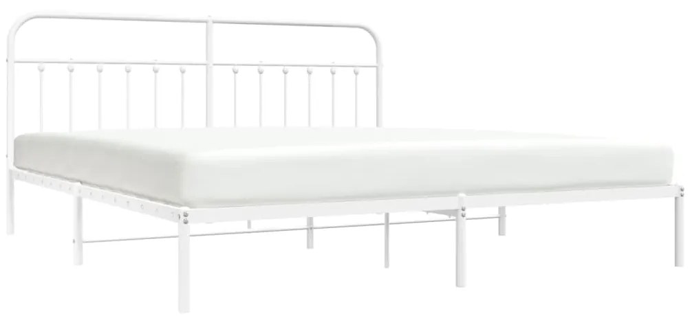 Kovový rám postele s čelem bílý 200 x 200 cm - Default Title