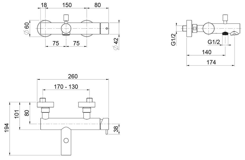 Sapho Ultramix vanová baterie nástěnná 150 mm černá matná chrom UT010BC