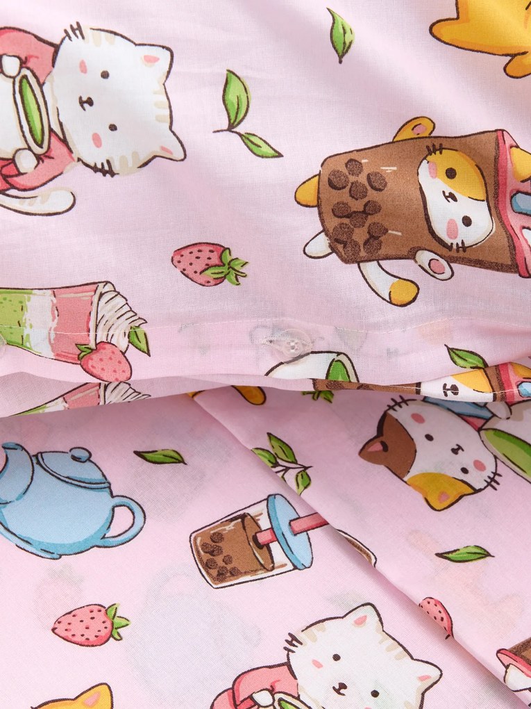 Sinsay - Bavlněné povlečení s motivem Matcha a Bubble tea - růžová