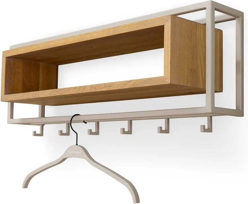 Nástěnný věšák z dubového dřeva v přírodní barvě/taupe s poličkou 78 cm School – Spinder Design