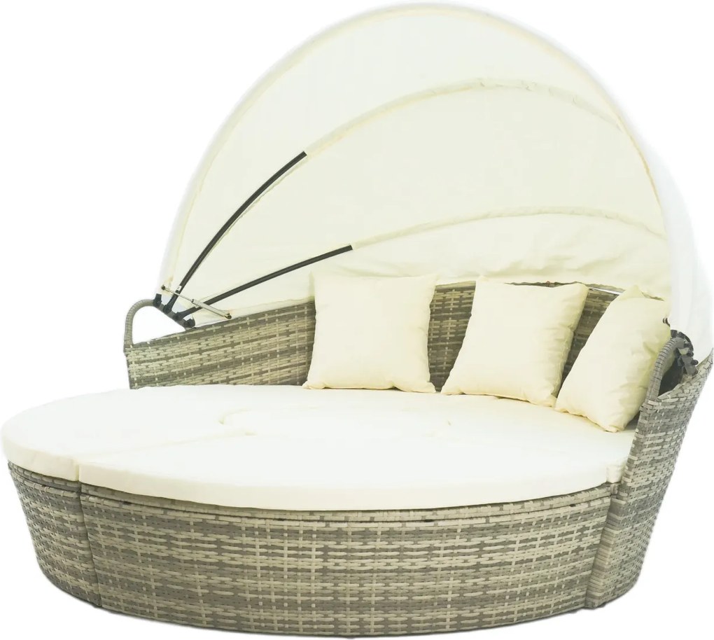 Zahradní ratanová postel BestBerg BBGF-178GY / 180 × 142 cm / šedá/krémová