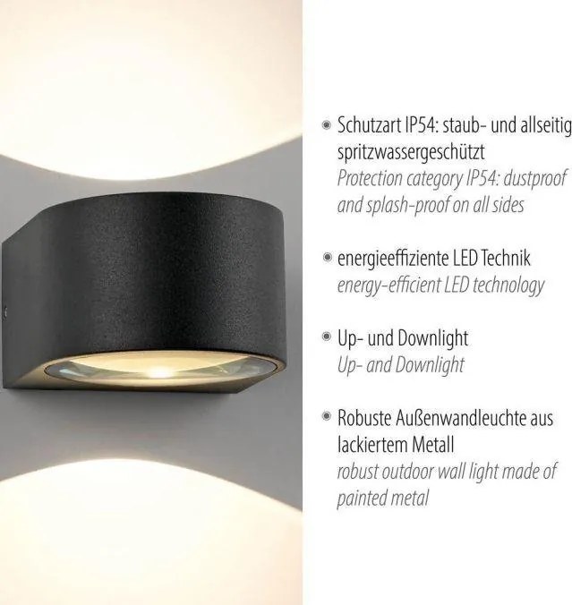 PN 9460-13 CARLA LED venkovní nástěnné svítidlo antracit IP54 3000K - PAUL NEUHAUS