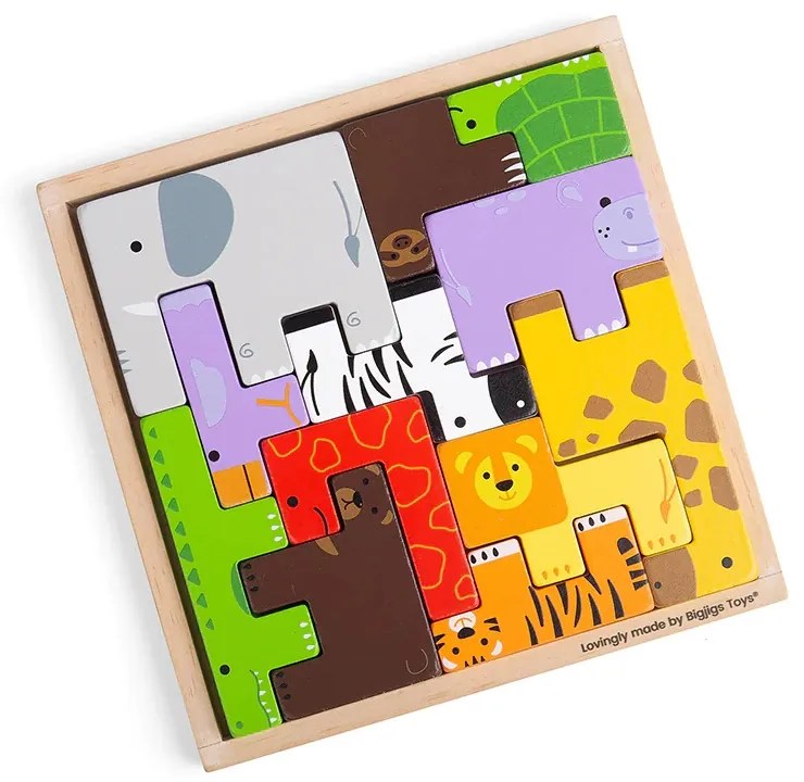 Bigjigs Toys Dřevěné kostky puzzle se zvířátky safari