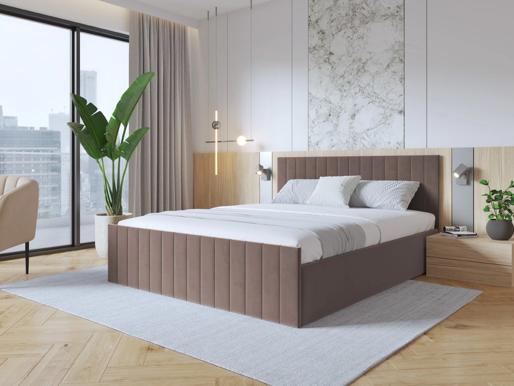 Eka Čalouněná postel EMILY 140x200 cm Barva látky Trinity: Tmavě hnědá (Trinity 2308)