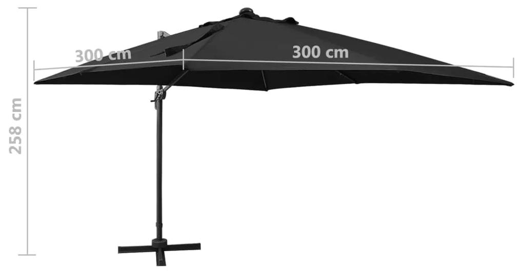 vidaXL Konzolový slunečník s tyčí a LED světly černý 300 cm