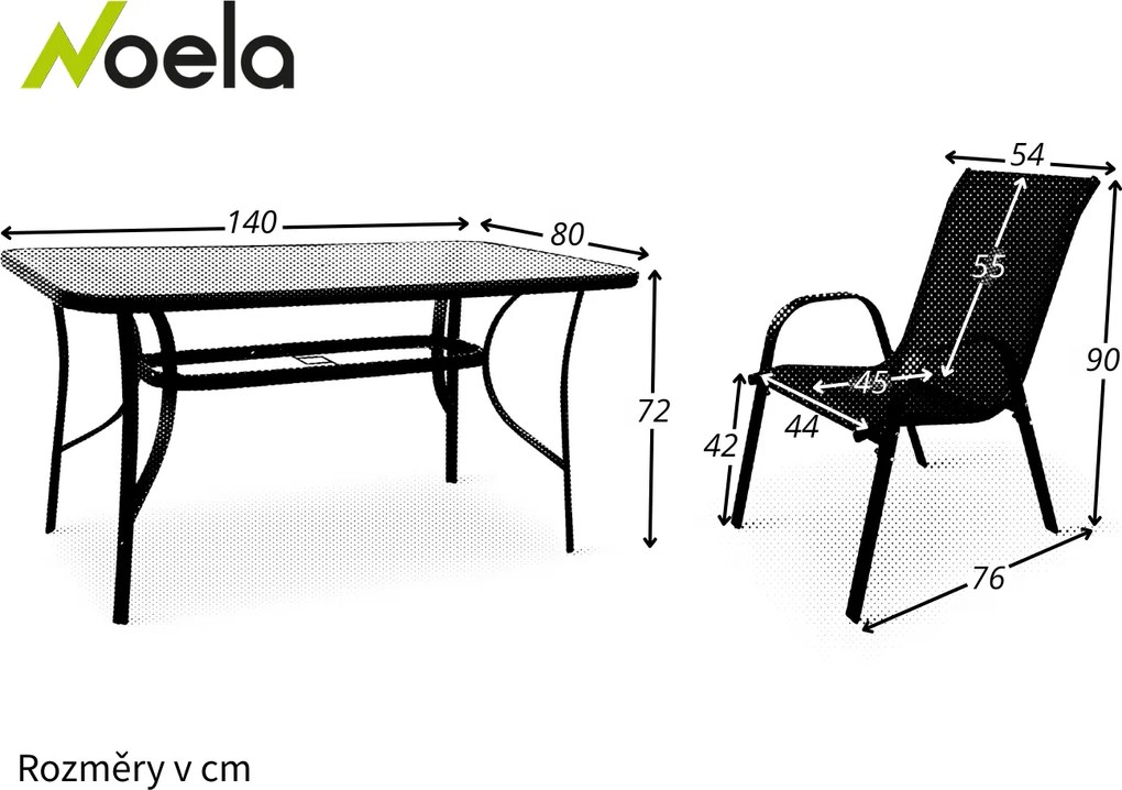 Noela Zahradní jídelní set Porto 140cm + 4x kovová židle Ramada