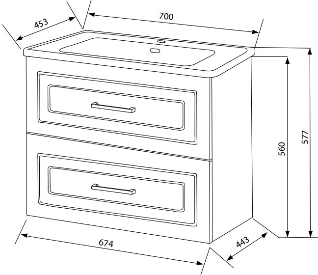 Lavedo Tokyo Air 70 koupelnová skříňka s umyvadlem z litého mramoru