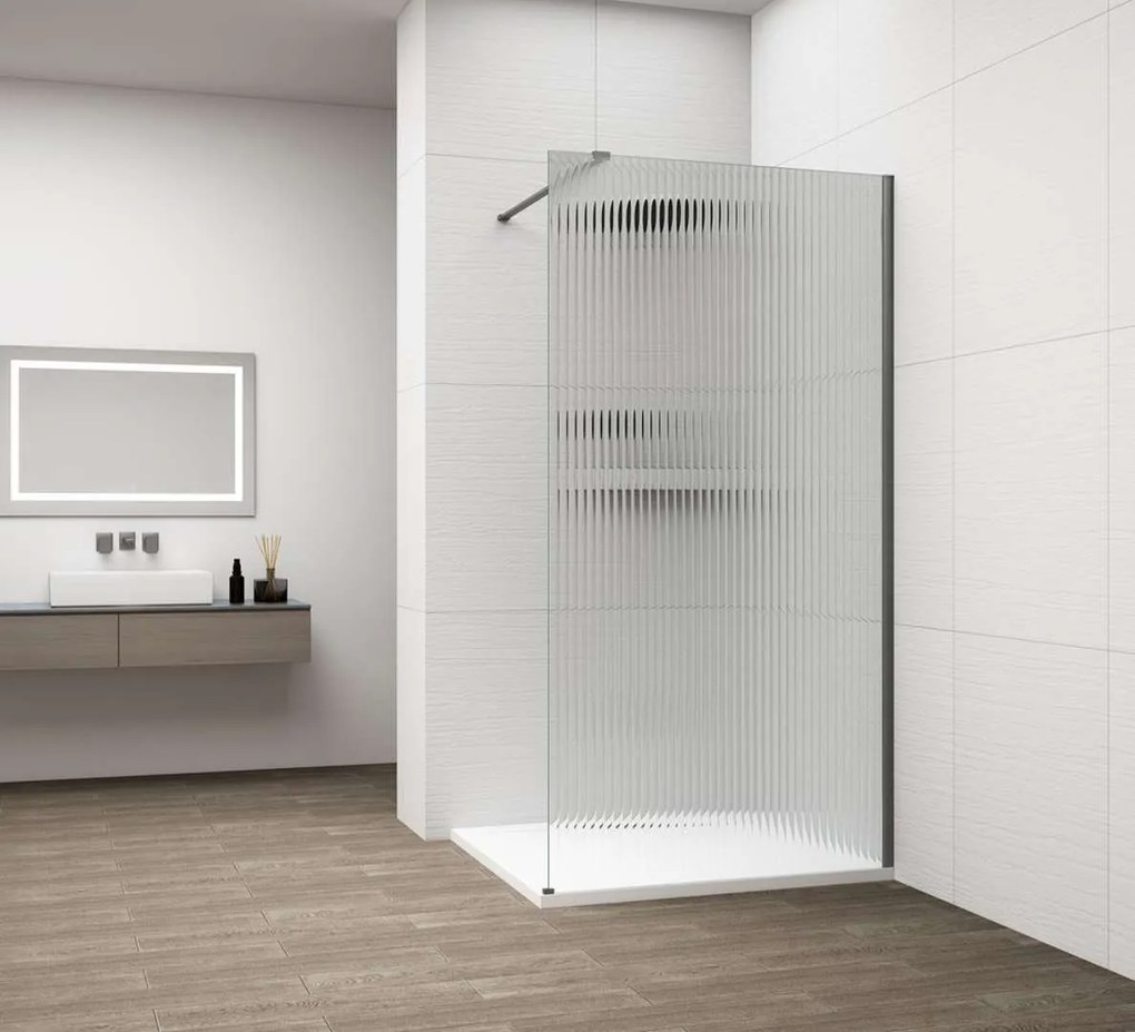 Polysan Esca - Sprchová stěna Walk-In 110x210 cm, Antidrop, sklo Flute/gun metal ES1311-11