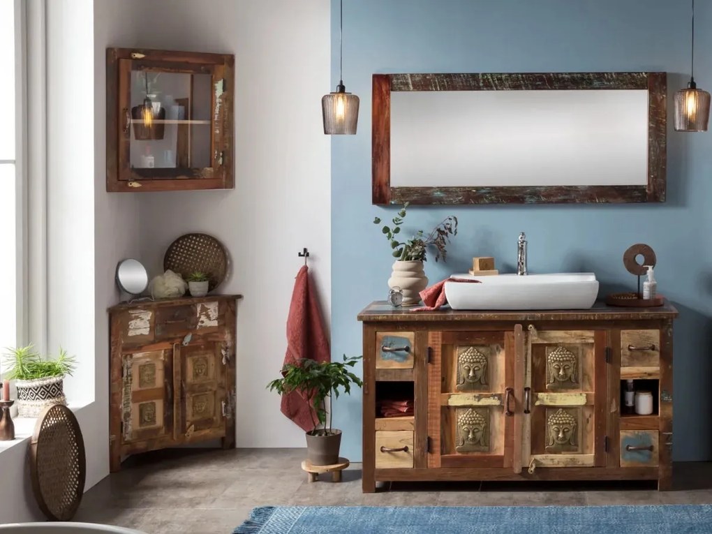 furniture-nabytek.cz - Rohová nástěnná skříňka Samira z recyklovaného tvrdého dřeva, lakovaná, hnědá